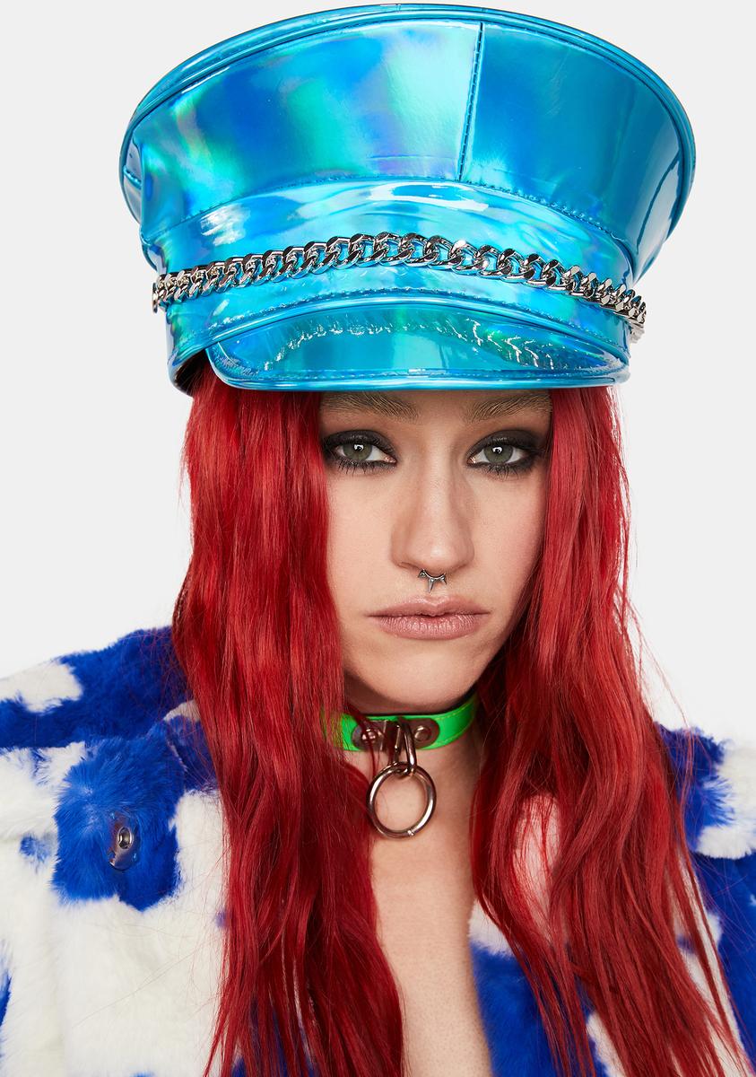 Funk Plus Holographic Captain Hat With Chain - Blue – Dolls Kill