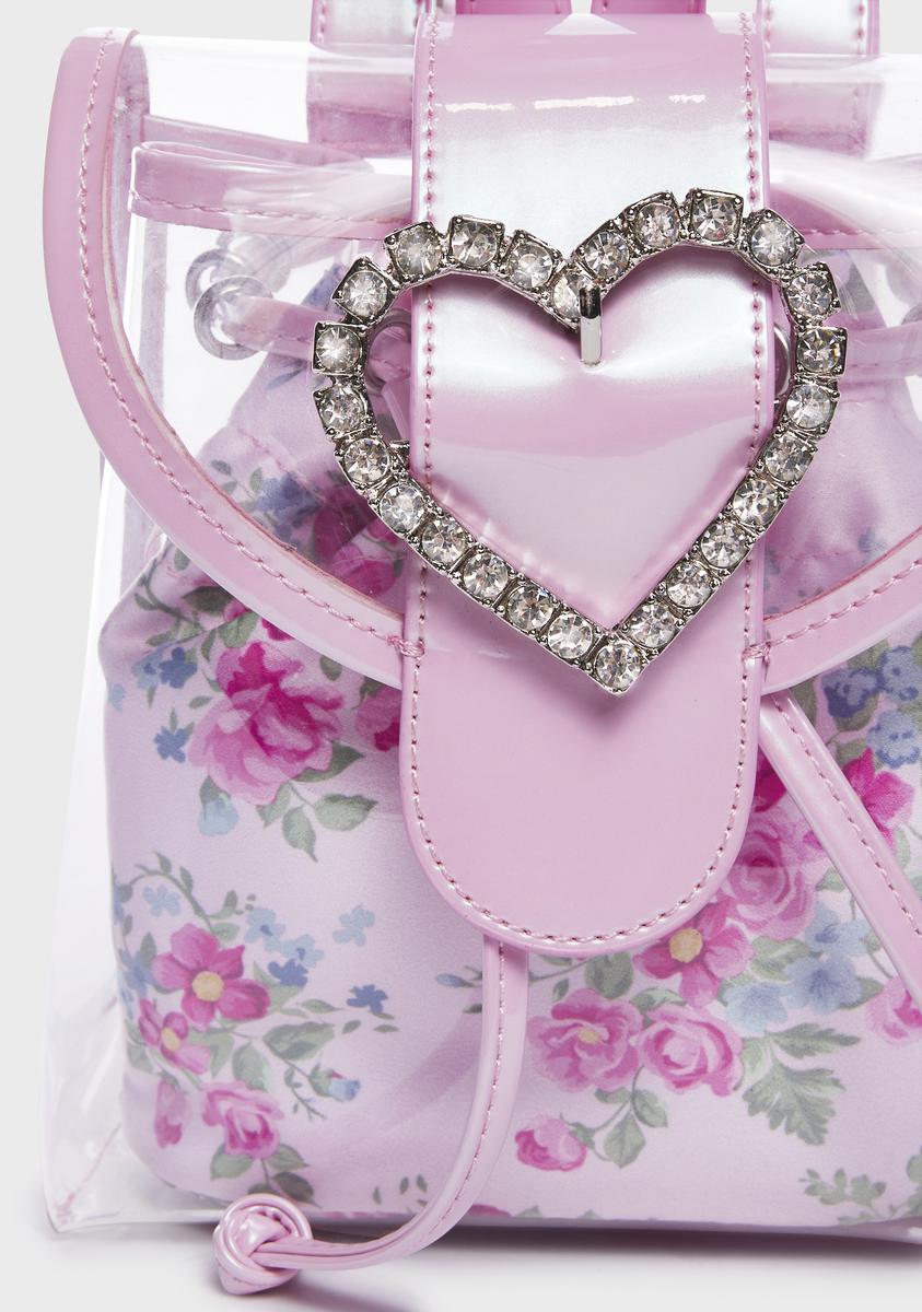 Sugar Thrillz Clear Vinyl Rhinestone Heart Backpack - Clear/Pink ...