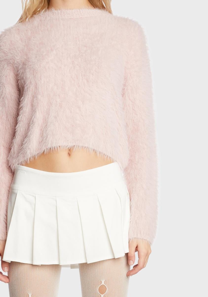Fuzzy Knit Cropped Sweater - Pink – Dolls Kill