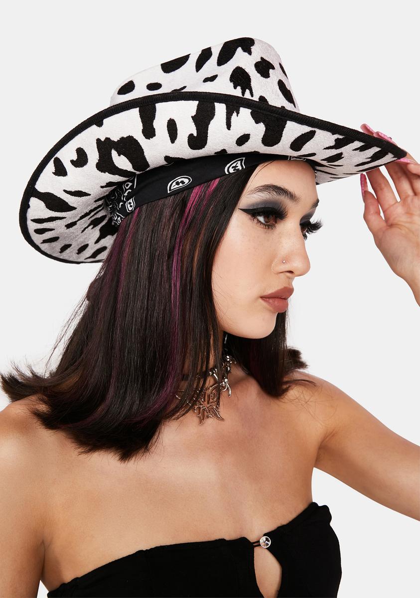 Roma Cow Print Cowboy Hat - Black/White – Dolls Kill