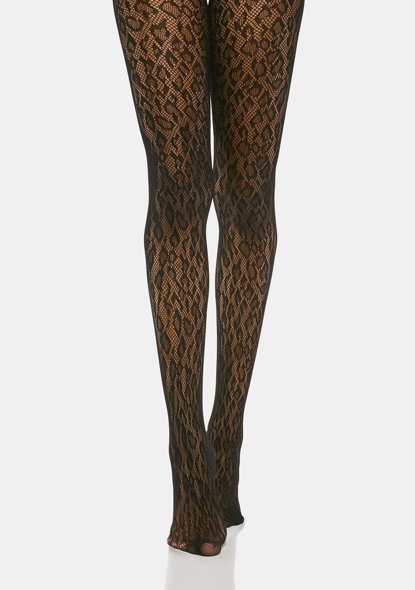 Demonia Leopard Fishnet Tights - Black – Dolls Kill