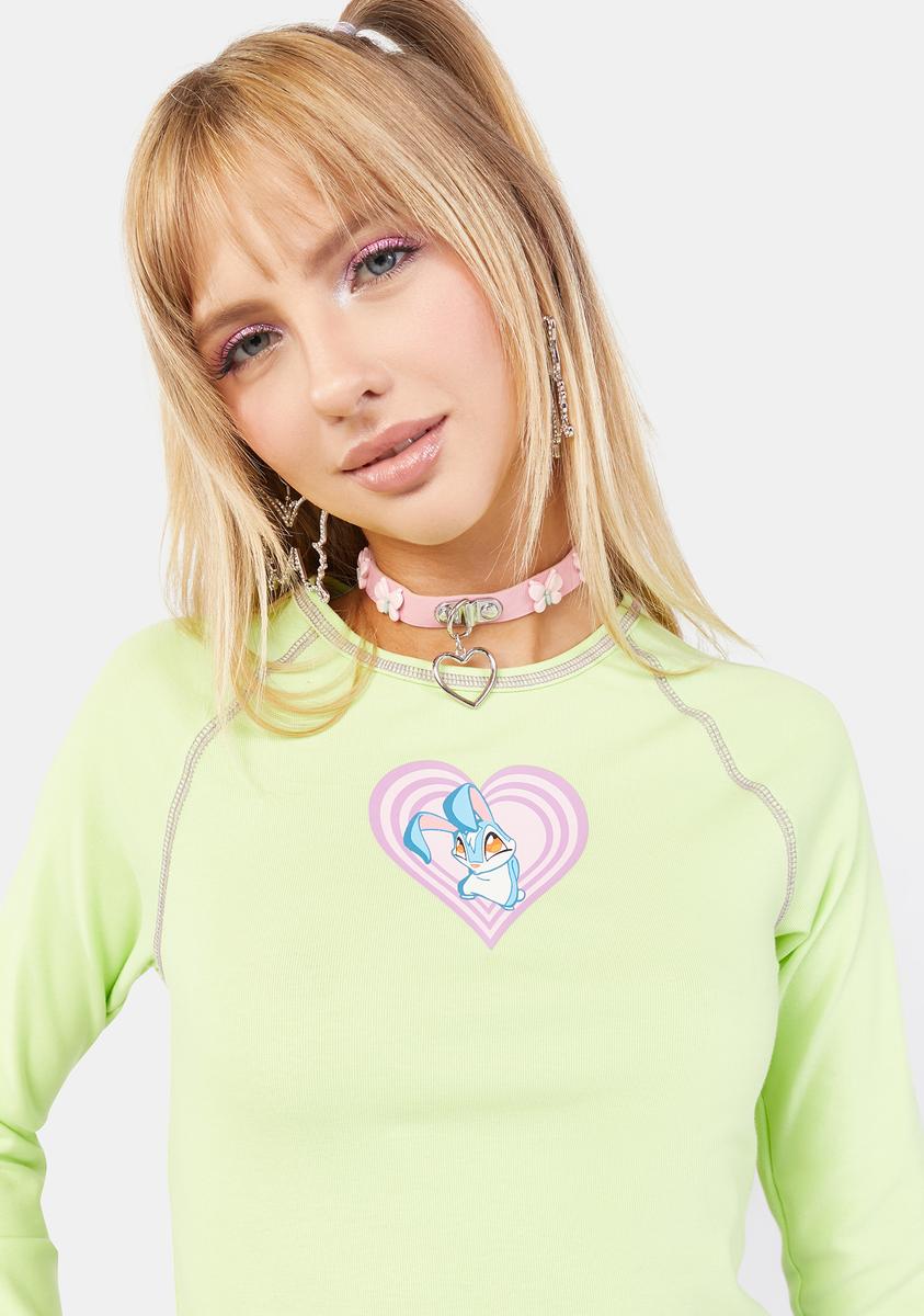 Dolls Kill x Winx Club Kiko Bunny Long Sleeve Raglan Tee - Green