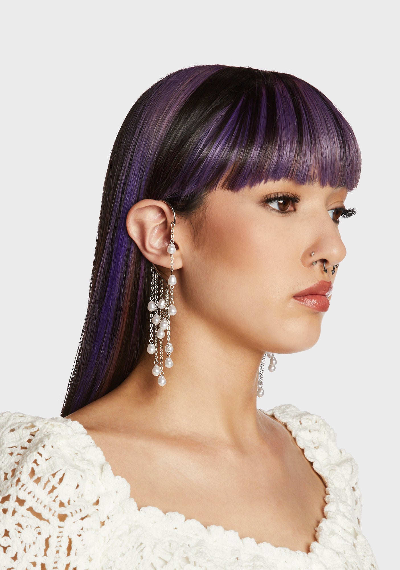 Chain Pearl Bead Ear Cuffs - Silver – Dolls Kill