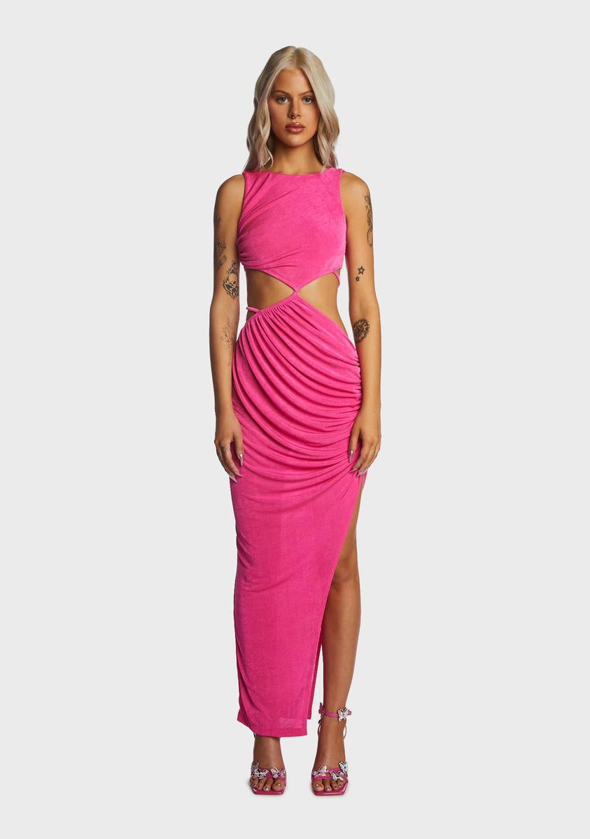 Kiki Riki Draped Cut Out Ruched Maxi Dress - Pink – Dolls Kill