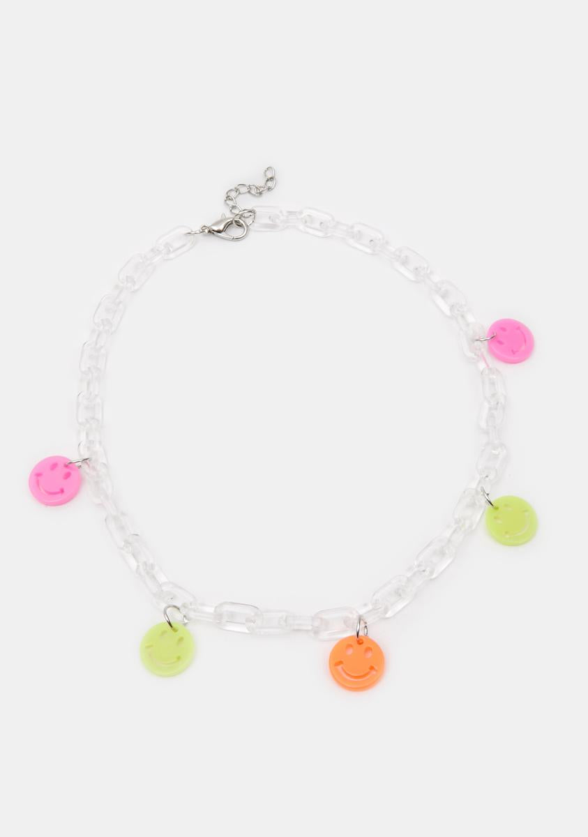 Clear Chain Link Necklace With Smile Face Charms – Dolls Kill