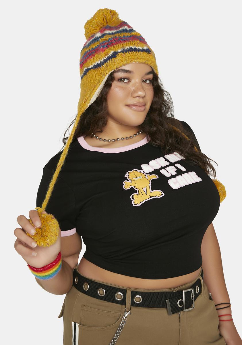 Plus Size Dolls Kill X Garfield Ask Me If I Care Graphic Crop Tee - Black