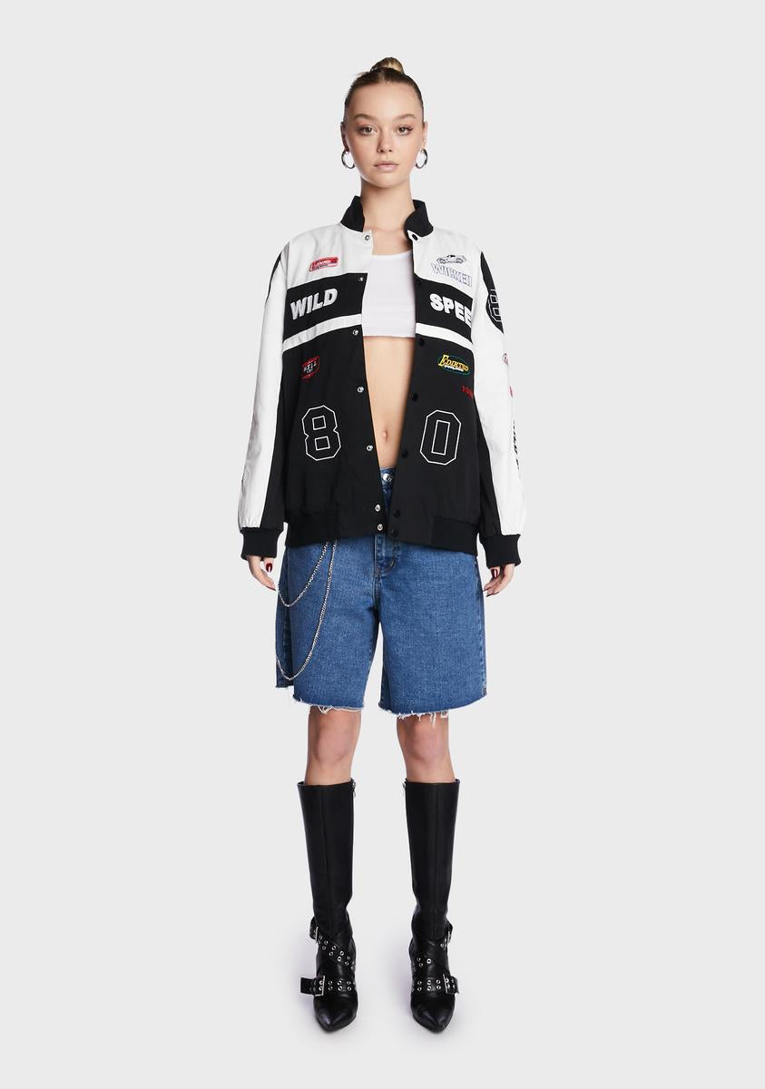 Edikted Racer Patchwork Jacket - Black/White – Dolls Kill
