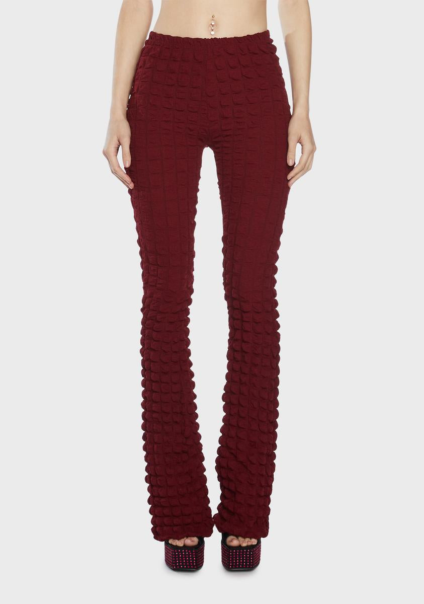 Quilted High Waist Flared Pants - Dark Red/Burgundy – Dolls Kill
