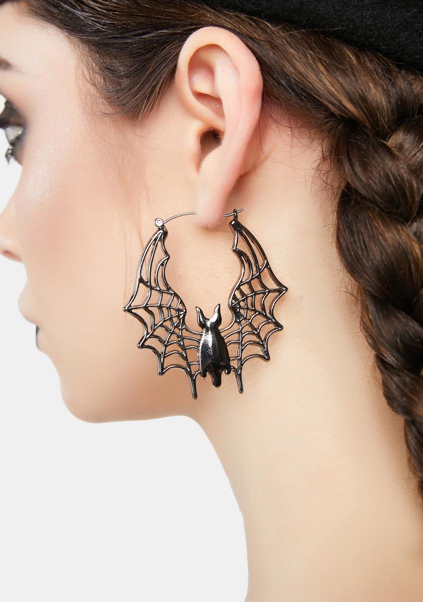 Bat Wing Hoop Earrings - Silver – Dolls Kill