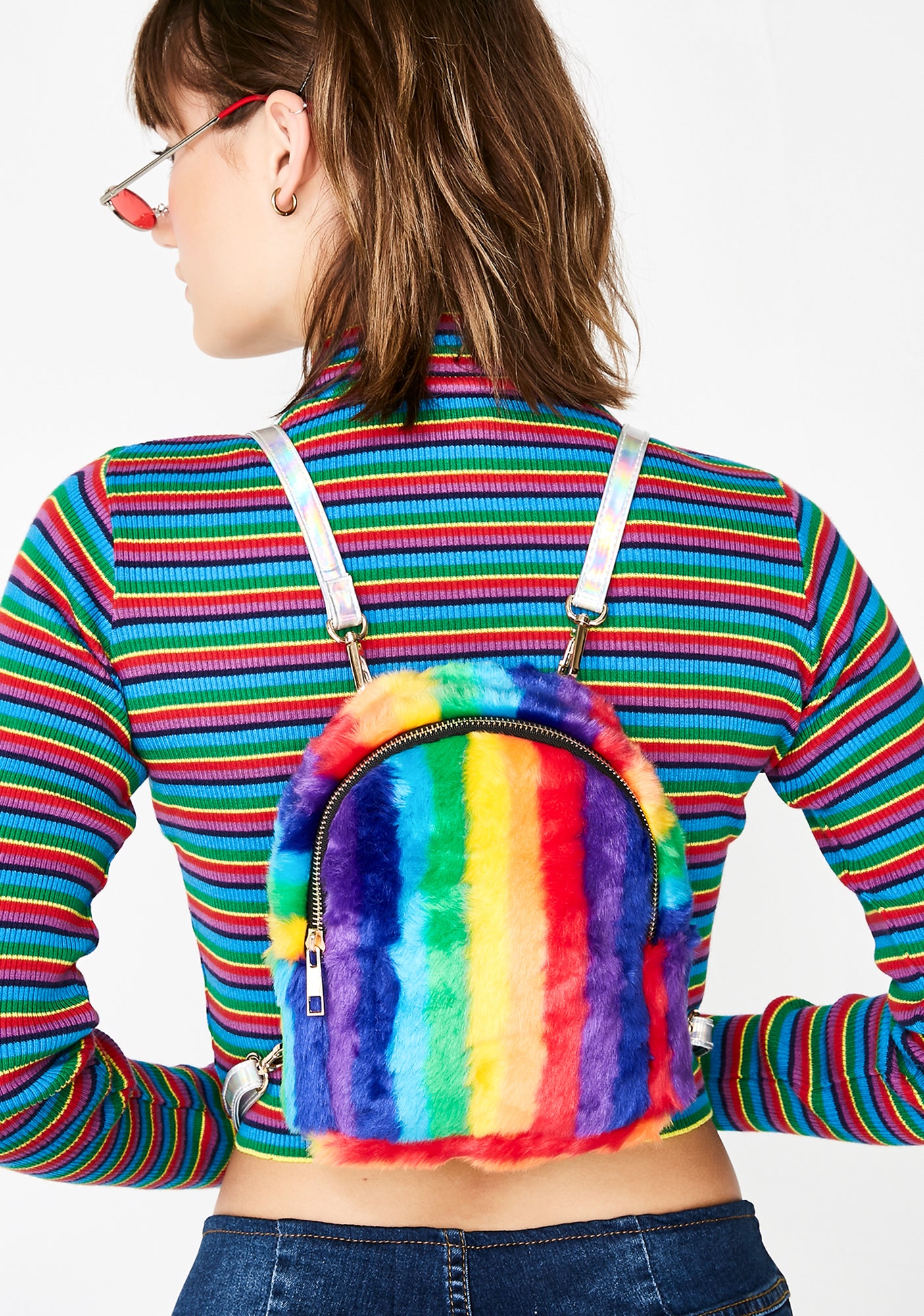 Rainbow Furry Stripe Backpack – Dolls Kill
