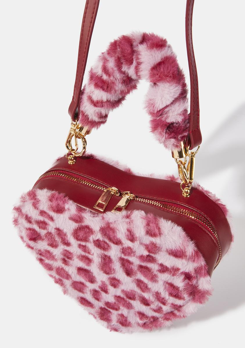 Fuzzy Leopard Print Heart Handbag - Pink – Dolls Kill
