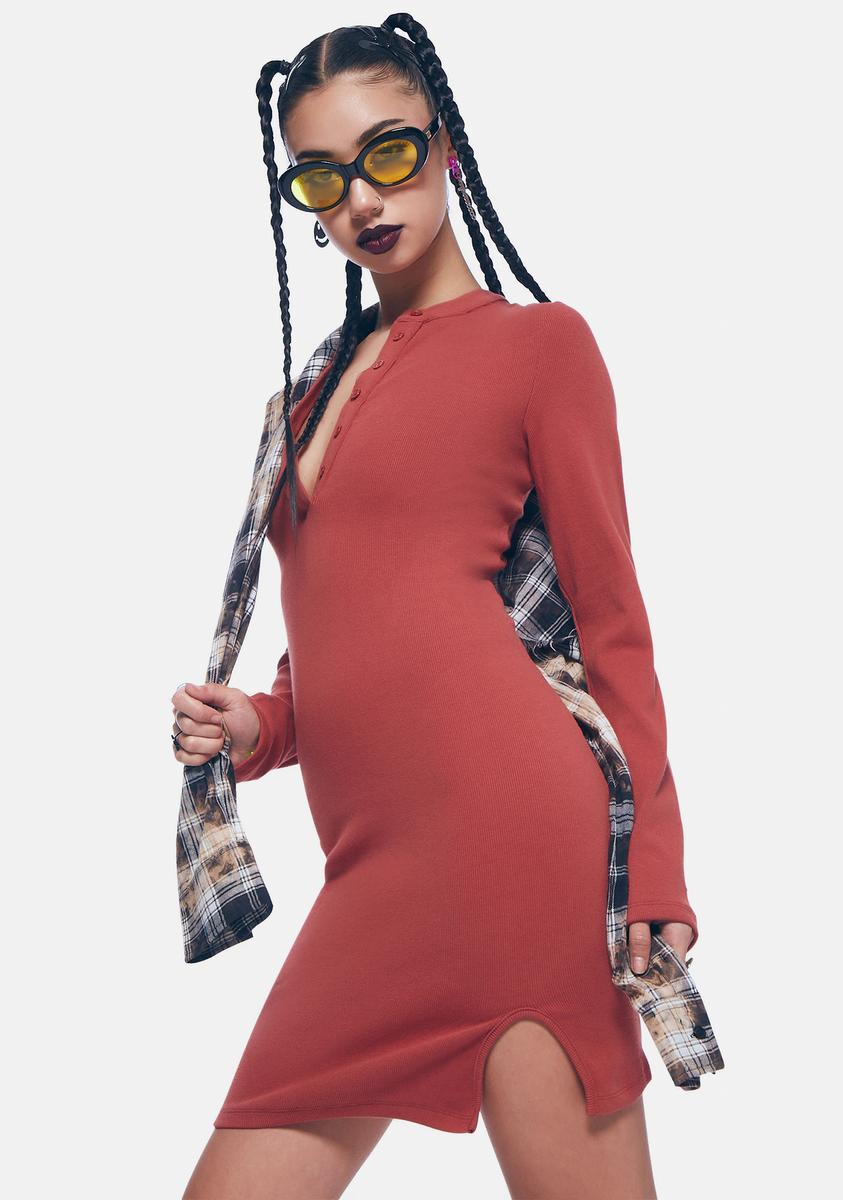 Glamorous Rust Jersey Button Front Dress – Dolls Kill