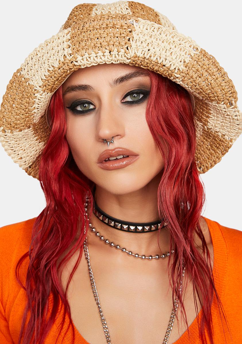 Woven Checkered Bucket Hat - Tan – Dolls Kill