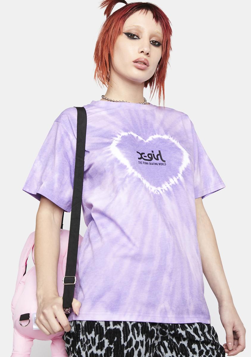 X Girl Short Sleeve Heart Tie Dye Graphic Tee Purple – Dolls Kill