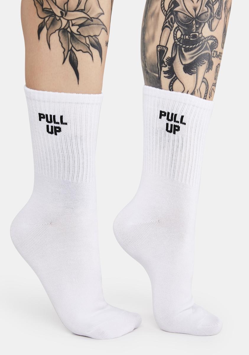 Pull Up Text Crew Socks - White – Dolls Kill
