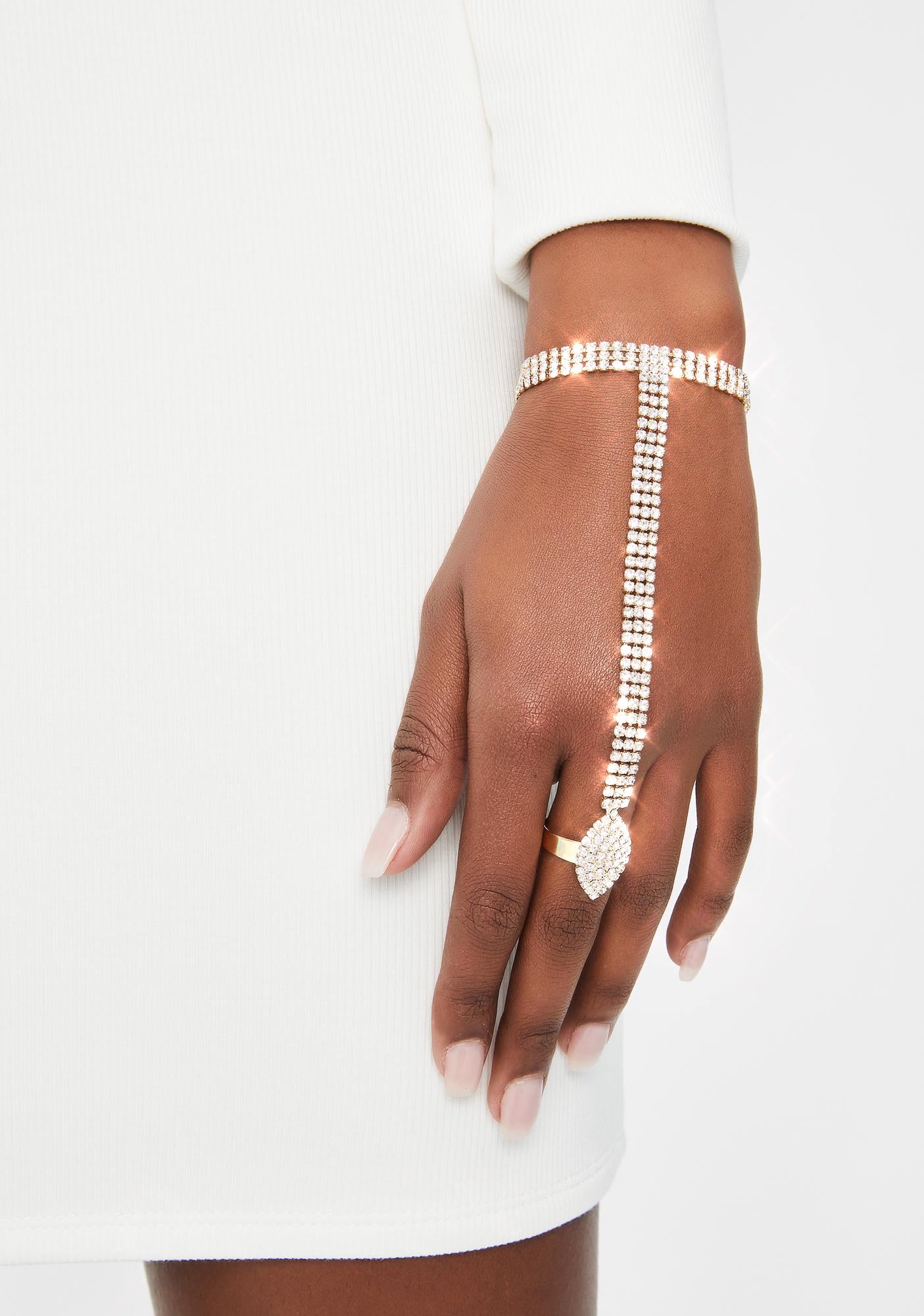 Snake Rhinestone Hand Chain - Gold – Dolls Kill