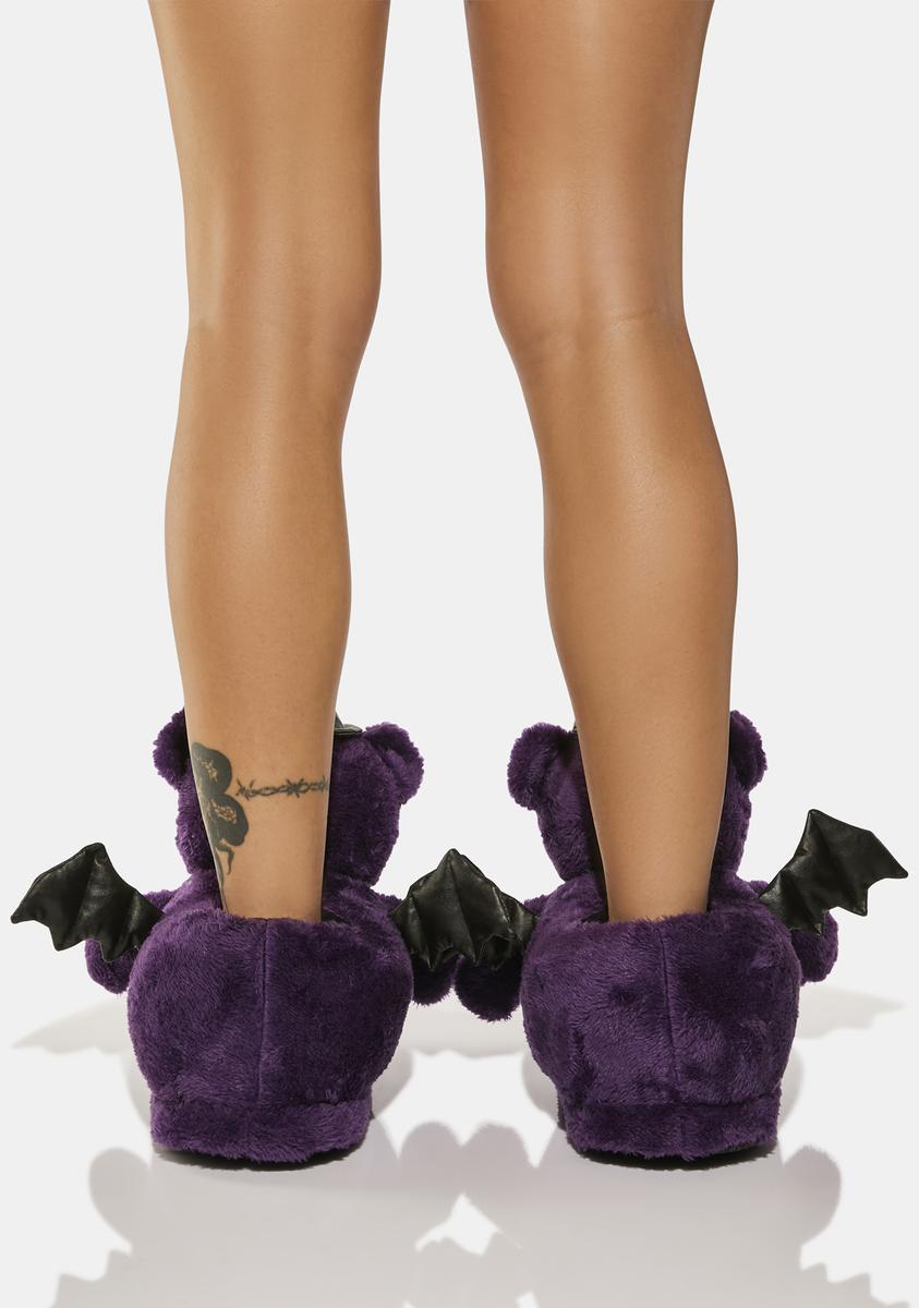 Faux Fur Vampire Bear Slippers - Purple – Dolls Kill