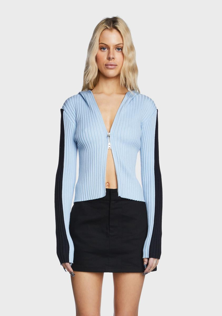 Edikted Knit Double Zip Hooded Cardigan - Light Blue – Dolls Kill