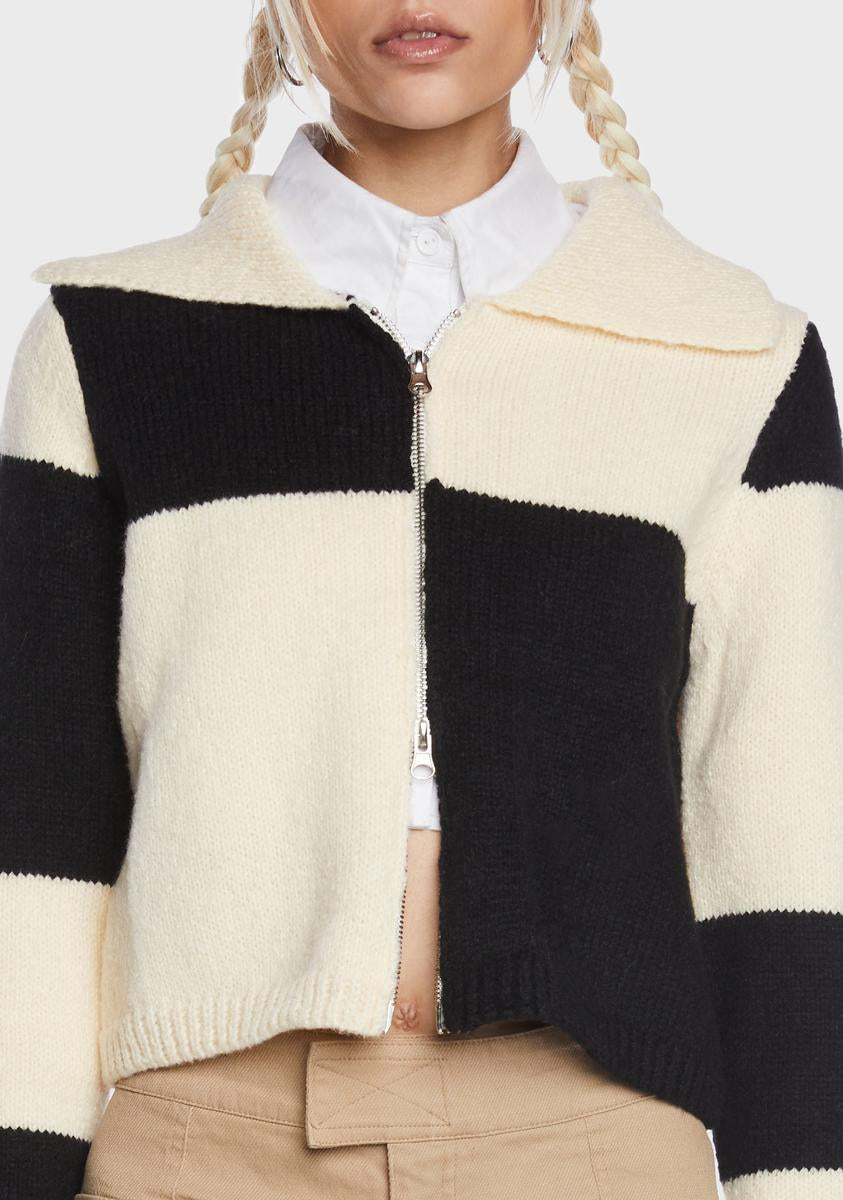 Color Block Knit Zip Up Cardigan - Black/White – Dolls Kill