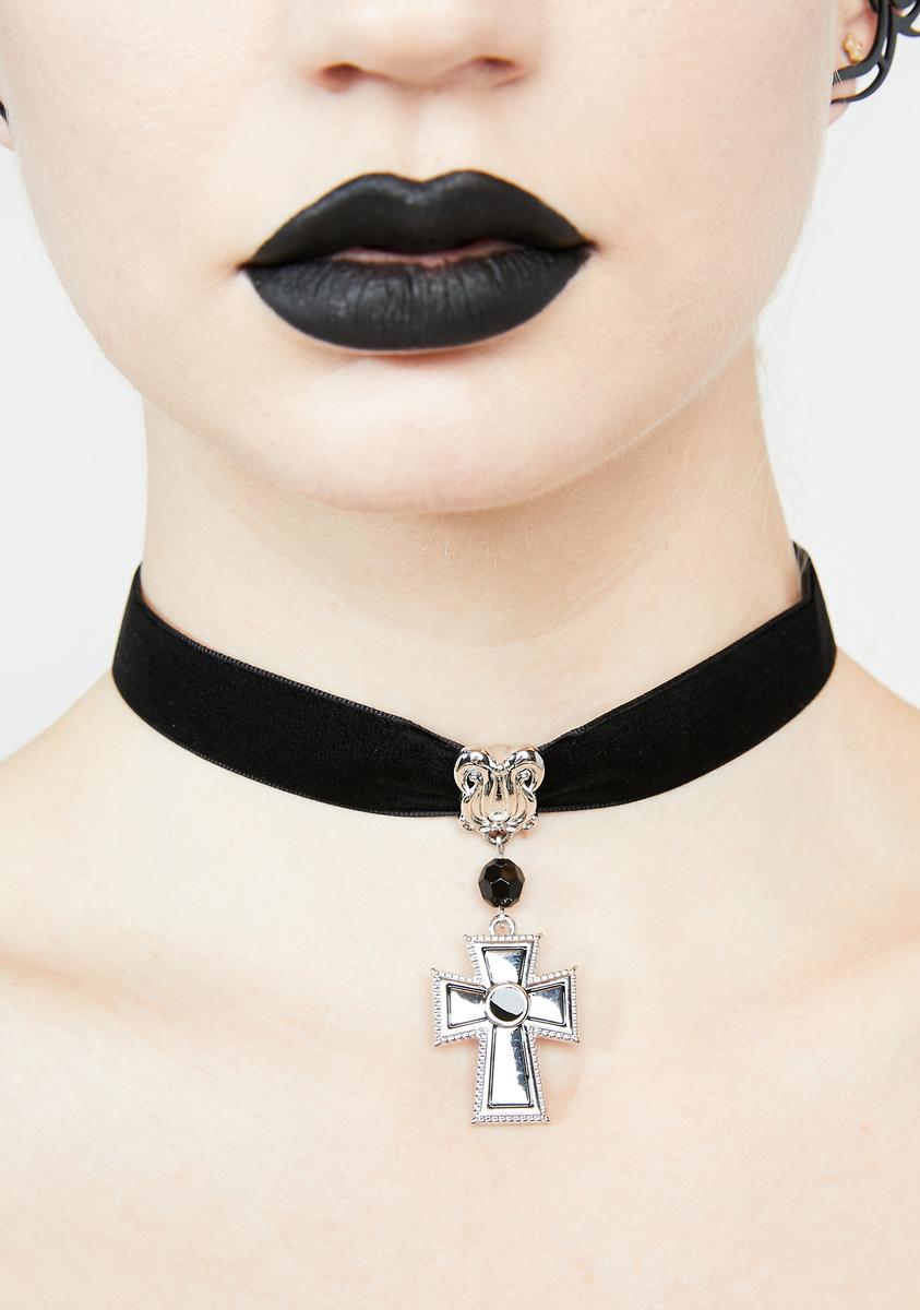 Cross Charm Choker Necklace - Black – Dolls Kill