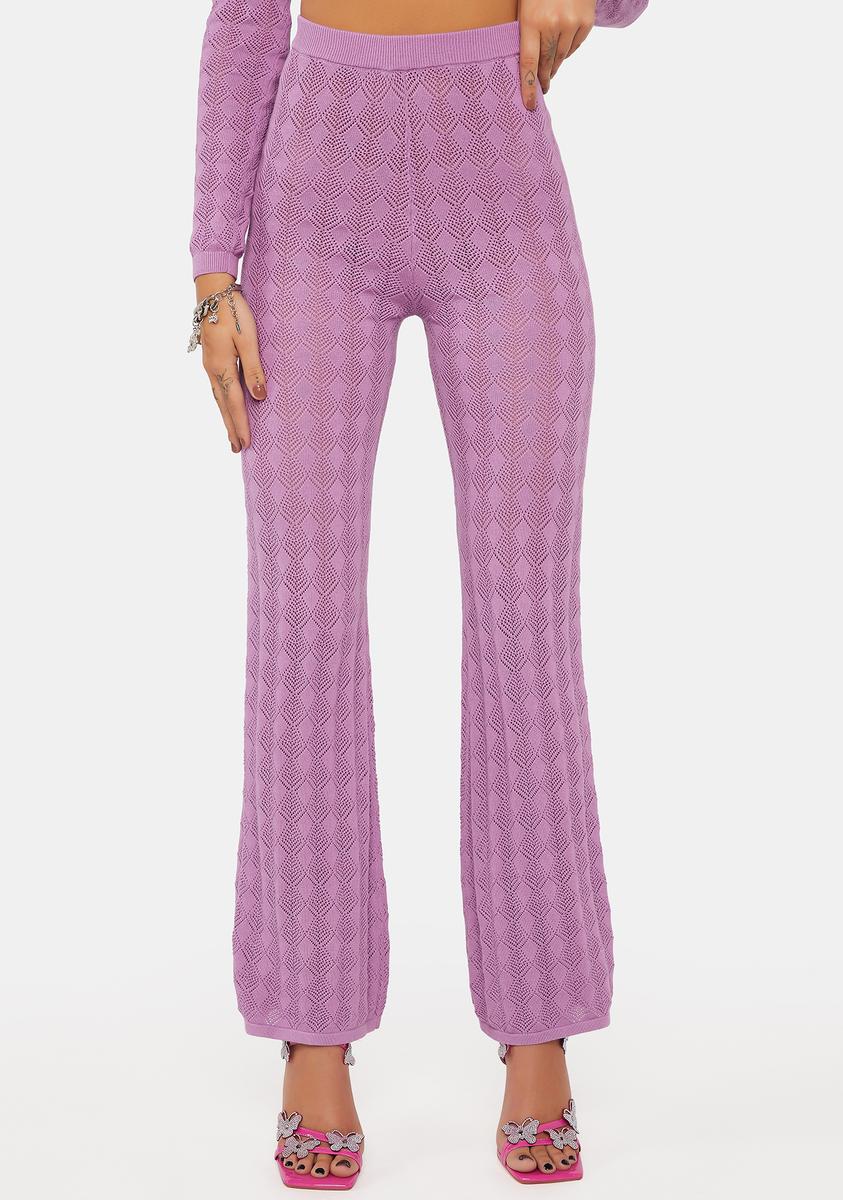 RARE LONDON High Waist Pointelle Knit Trousers - Lilac/Purple – Dolls Kill