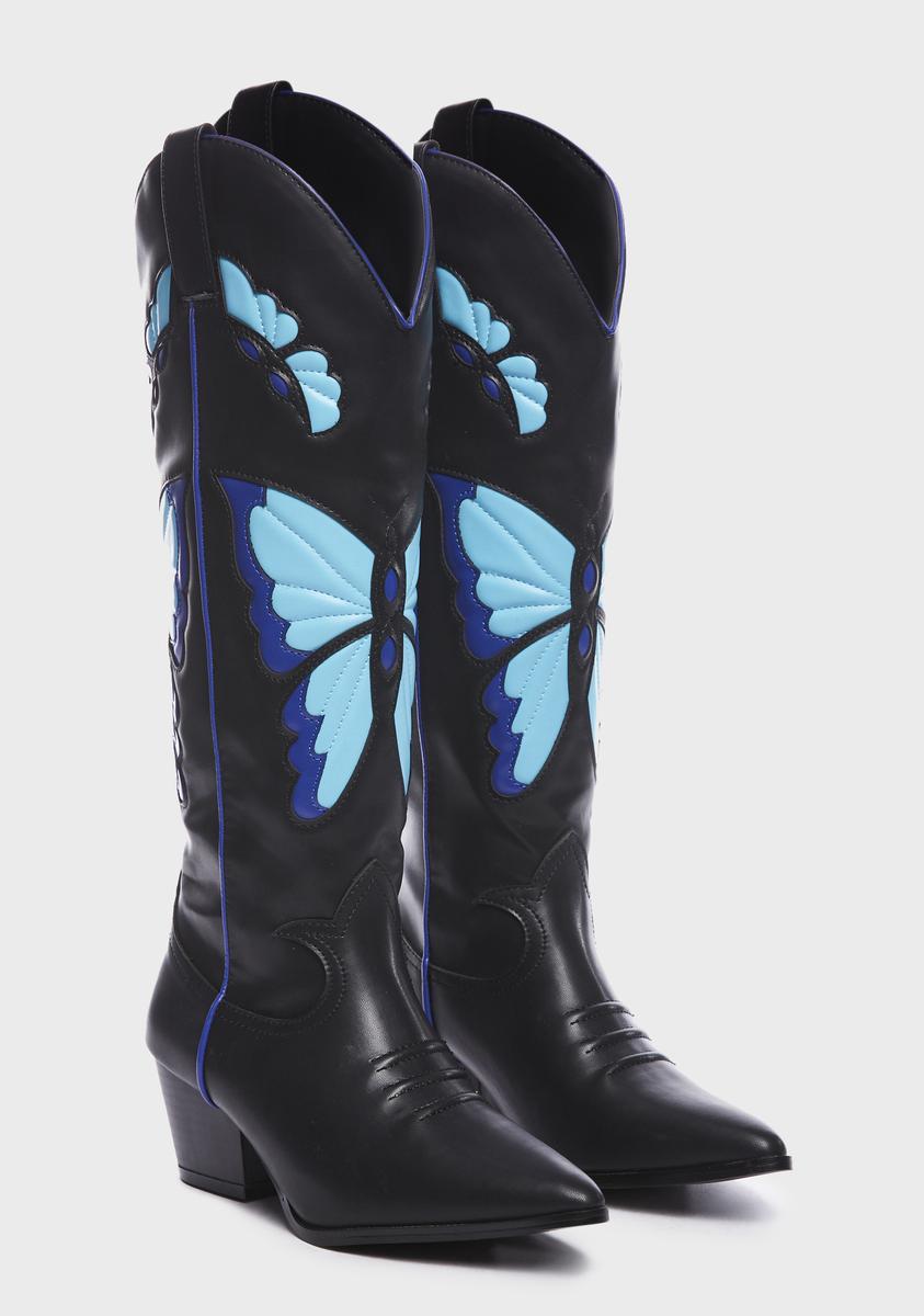 Lemon Drop by Privileged Vegan Leather Butterfly Heeled Cowboy Boots ...