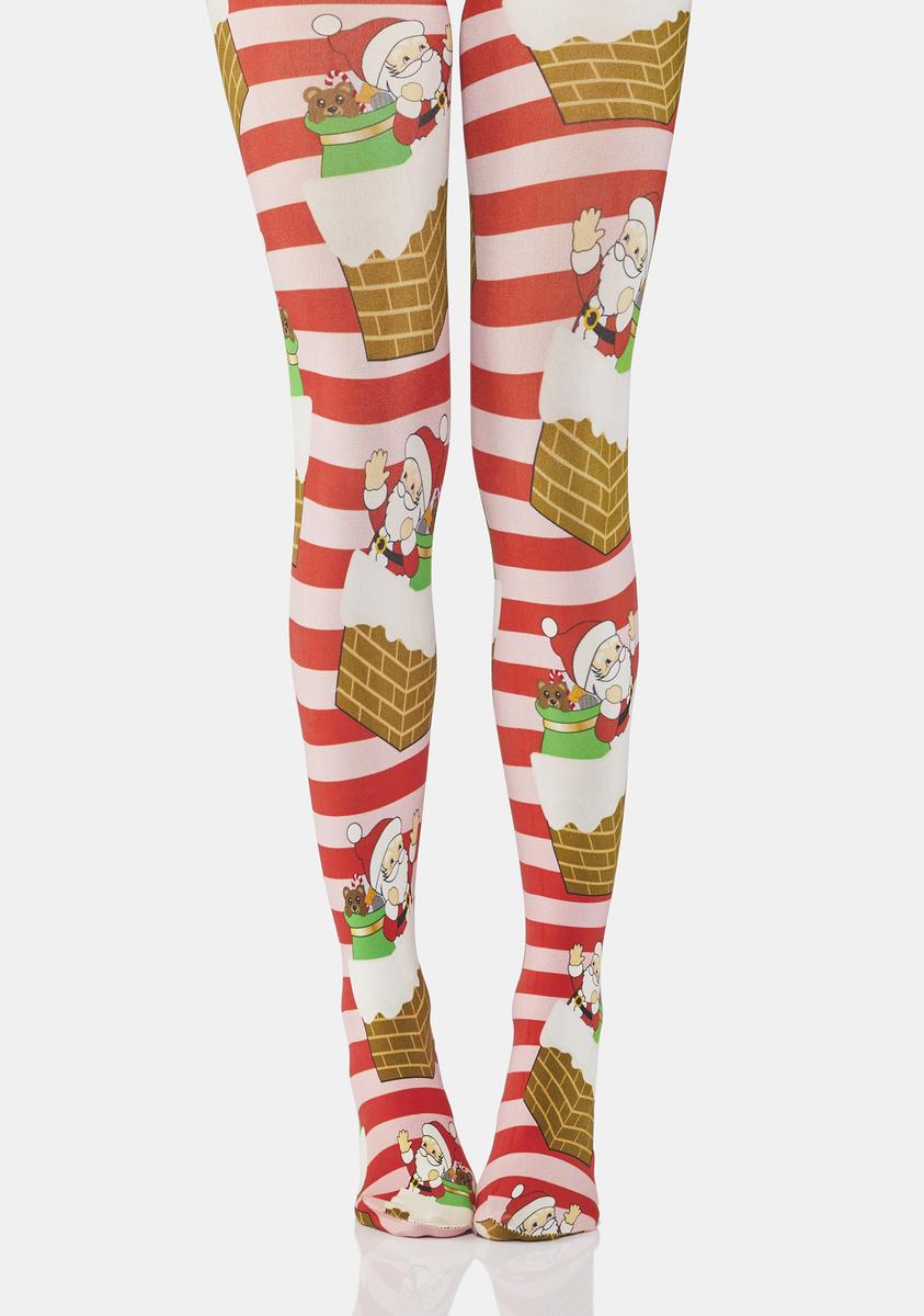 Irregular Choice Santa Print Striped Tights - Red/White – Dolls Kill