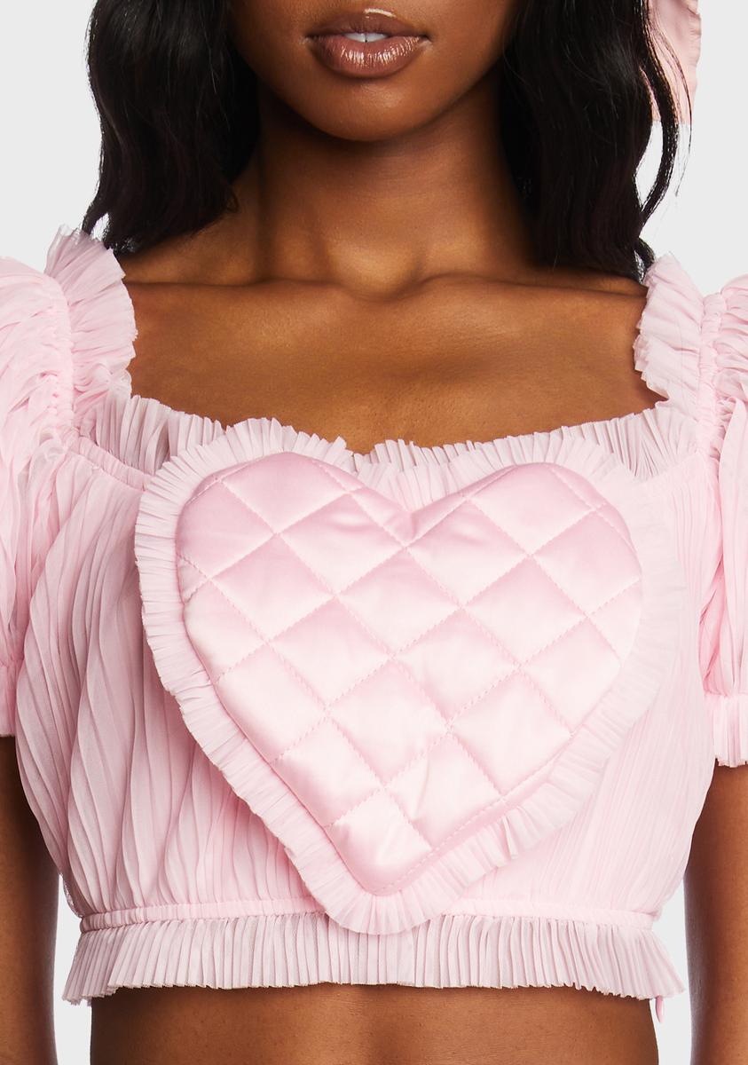 Sugar Thrillz Quilted Heart Tulle Crop Top - Pink – Dolls Kill