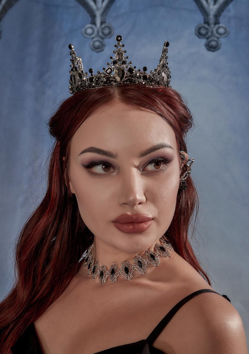 Widow Round Crown With Black Jewels – Dolls Kill