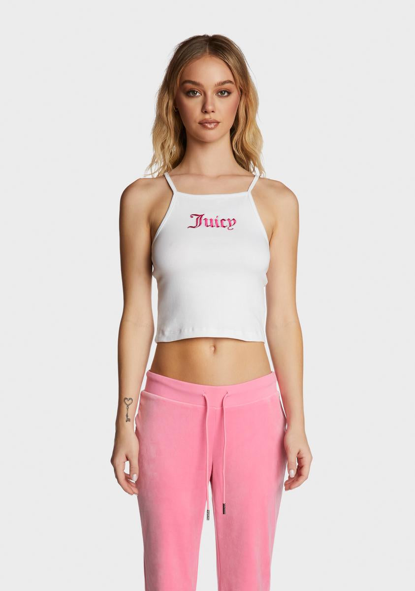 JUICY COUTURE Embroidered Mini Rib Tank - Bleached White – Dolls Kill