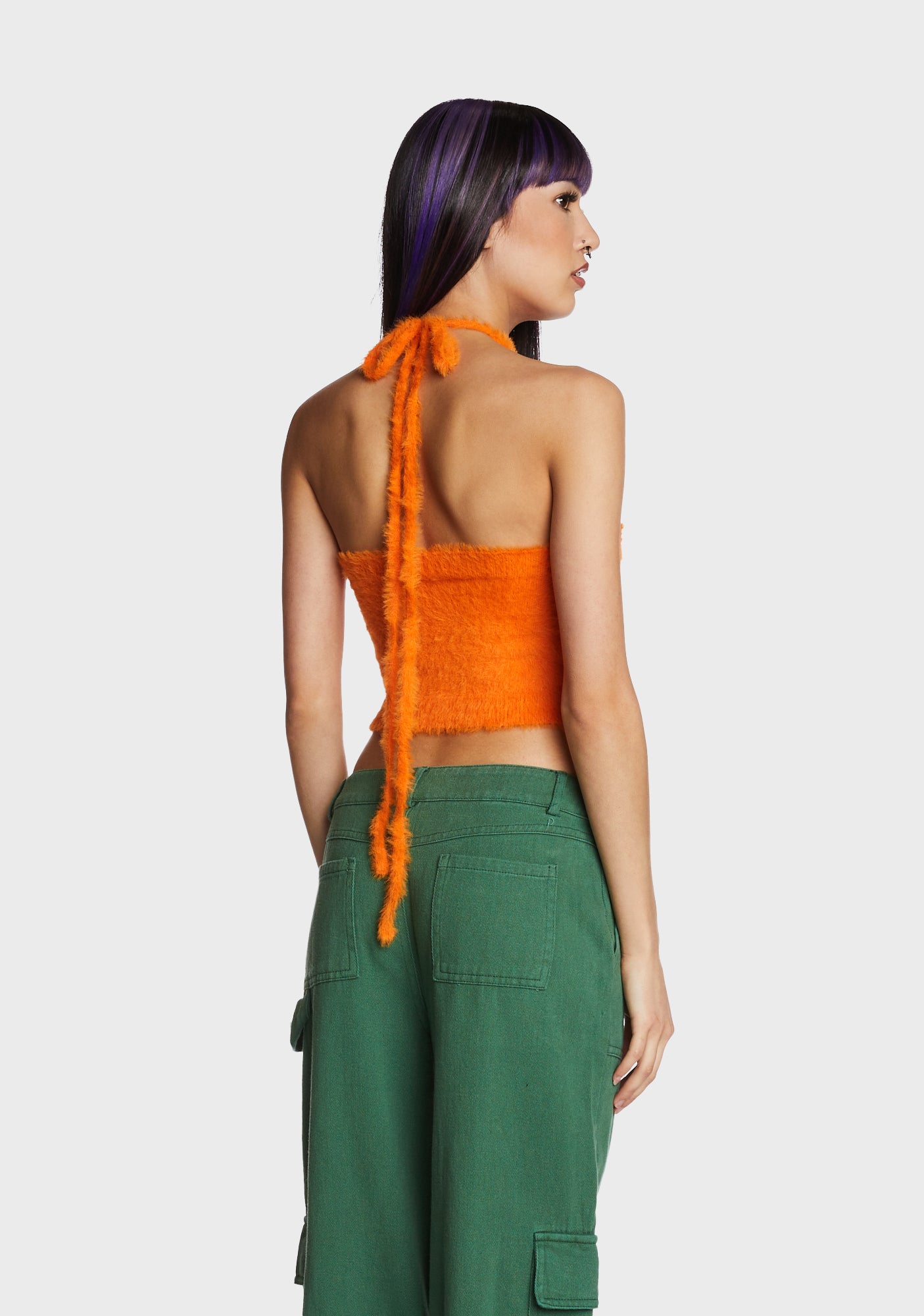 Fuzzy Halter Crop Top - Orange – Dolls Kill