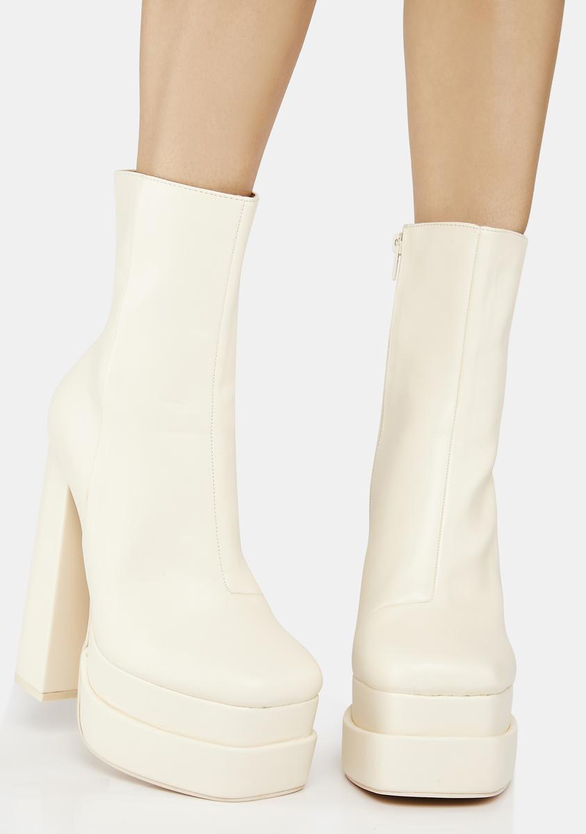 Public Desire Vegan Leather Double Stacked Platform Ankle Boots - Ecru ...