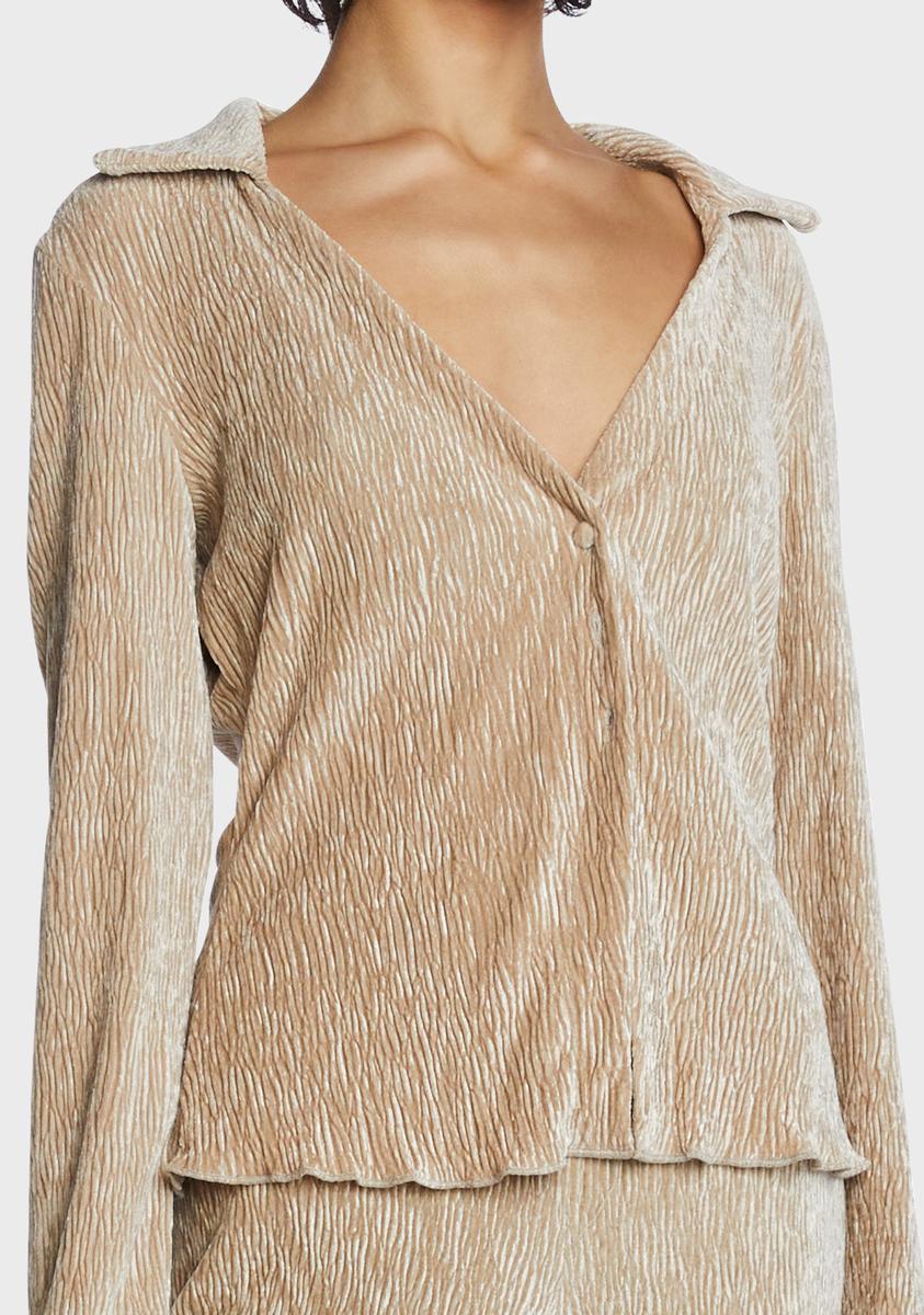 Pretty Garbage Pleated Button Up Shirt - Light Brown – Dolls Kill