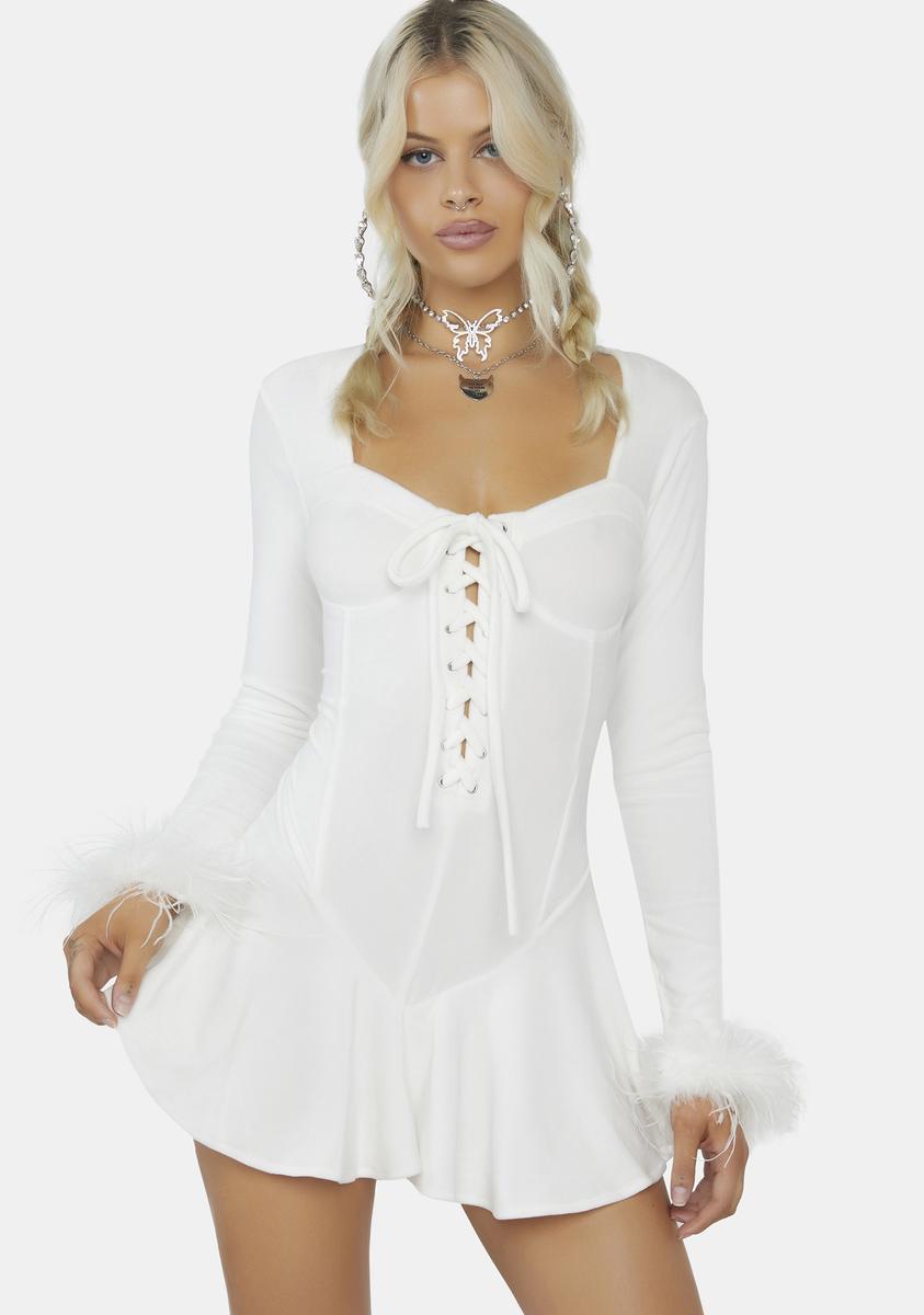 Velour Fluffy Feather Trim Micro Mini Dress - Pink – Dolls Kill