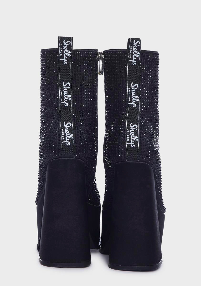 Shellys London Rhinestone Platform Ankle Boots - Black – Dolls Kill