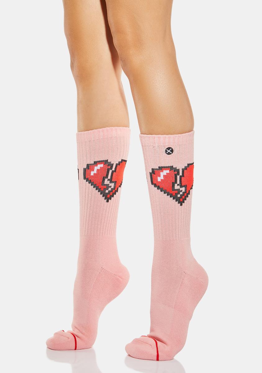 Odd Sox Pixel Heart Graphic Crew Socks - Pink – Dolls Kill