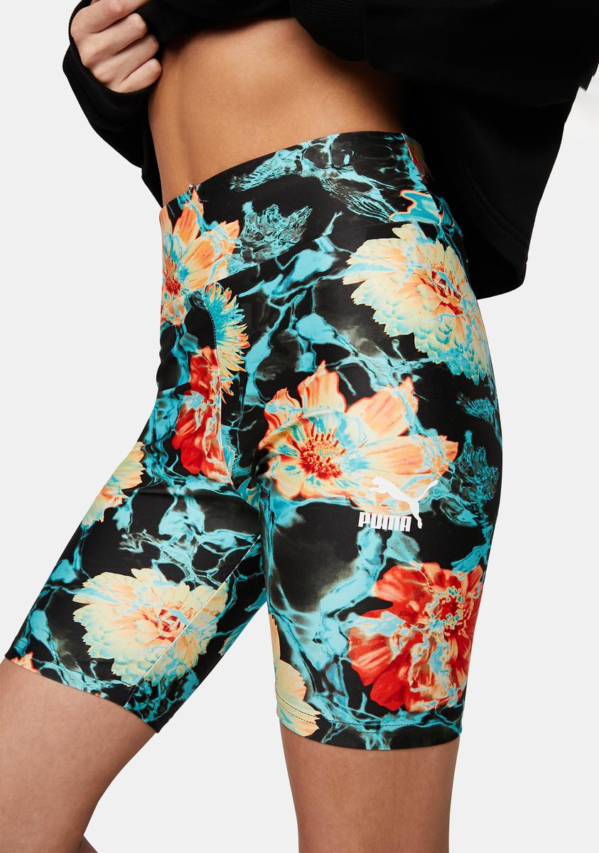 Puma Floral 7" Biker Shorts - Black – Dolls Kill