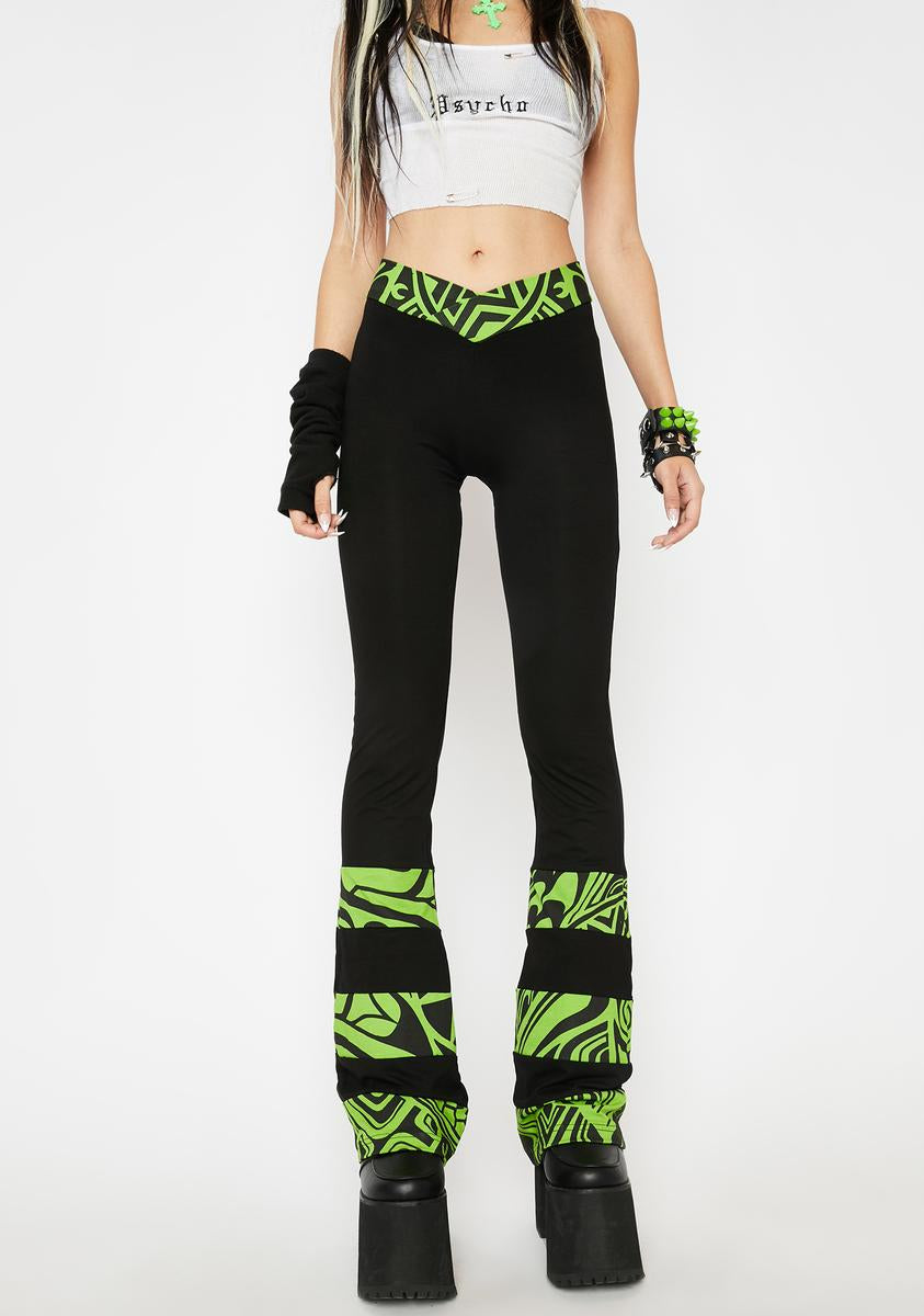 Green Celtic Print Panelled Stretch Pants – Dolls Kill