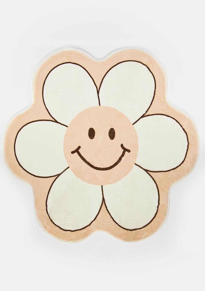 Daisy Happy Face Area Rug - Pink/White – Dolls Kill