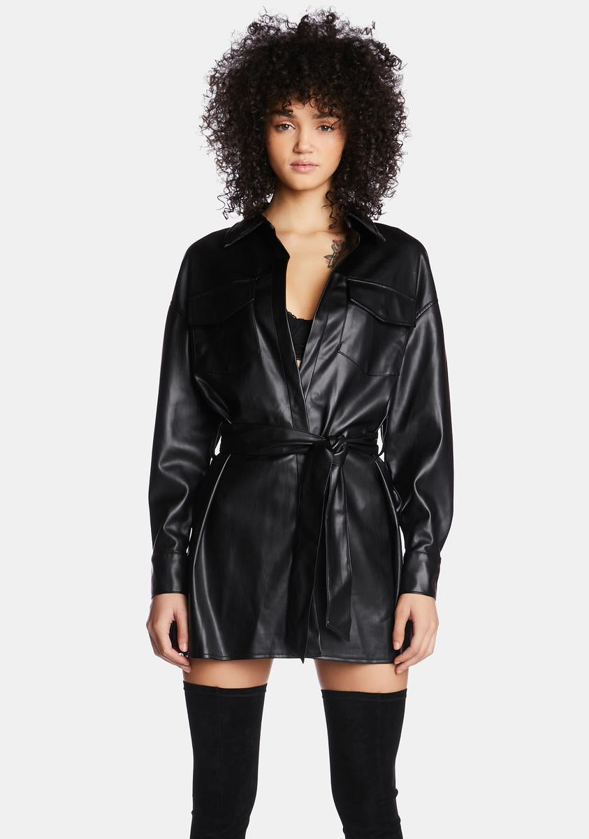 Poster Grl Vegan Leather Collared Mini Dress - Black – Dolls Kill