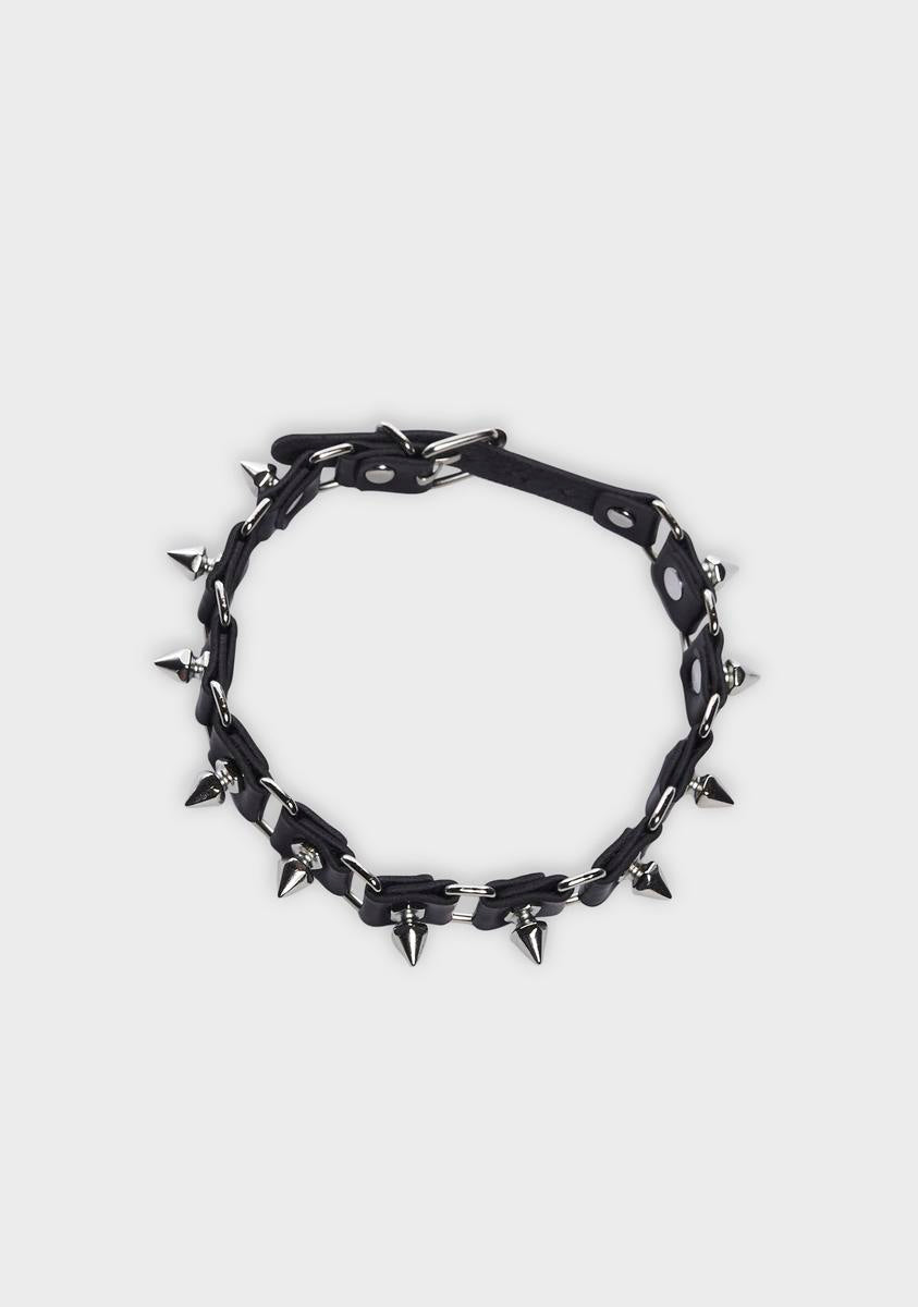 Vegan Leather Spike Stud Choker Set - Black/Pink/Silver – Dolls Kill