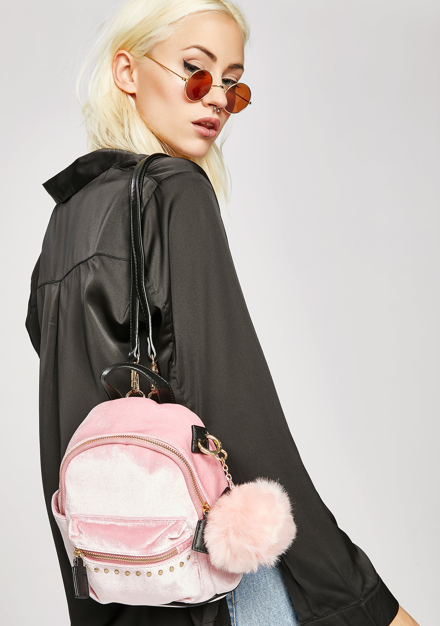 Velvet Mini Pom Pom Backpack – Dolls Kill