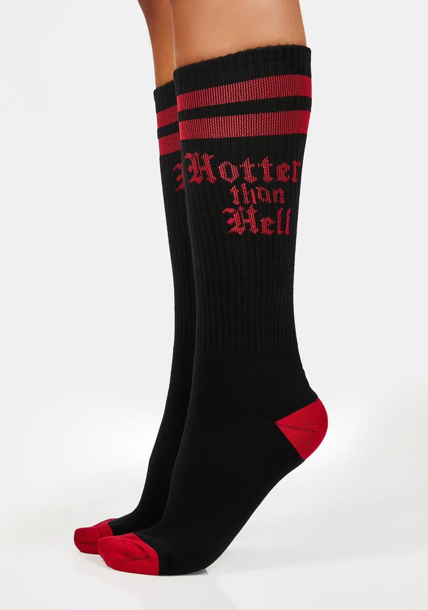 Hotter Than Hell Graphic Knee High Socks - Black/Red – Dolls Kill