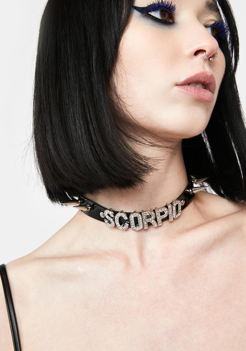 Rhinestone Scorpio Spiked Vinyl Choker - Black/Silver – Dolls Kill