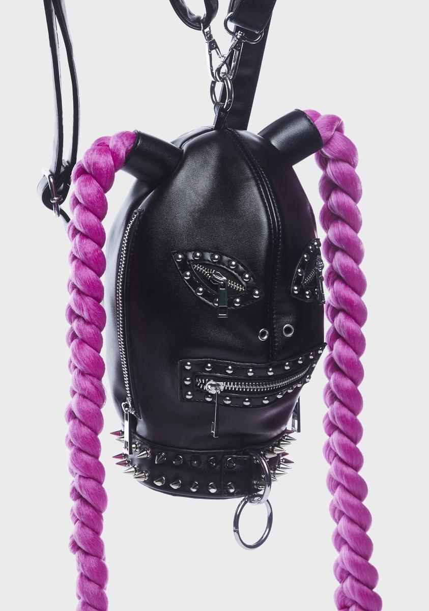 Current Mood Gimp Mask Backpack With Braids - Black/Pink – Dolls Kill