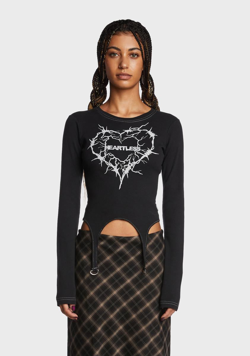 Minga Heart Graphic Garter Top - Black – Dolls Kill