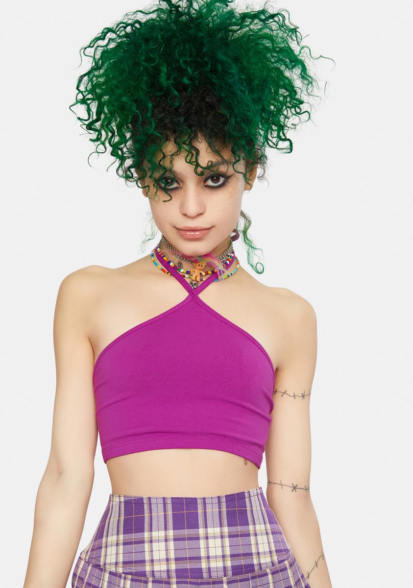 Kiki Riki Cropped Halter Neck Top - Magenta – Dolls Kill