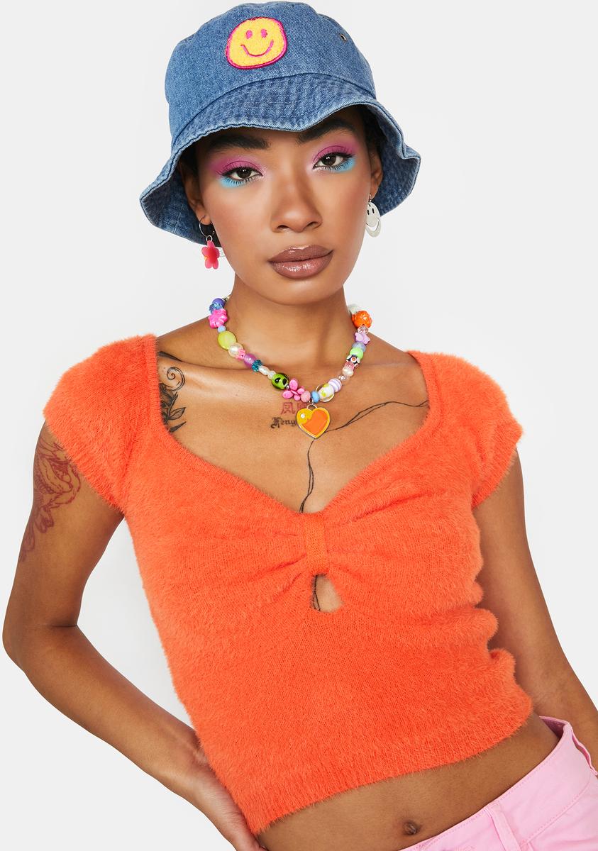 Fuzzy Keyhole Crop Top - Orange – Dolls Kill