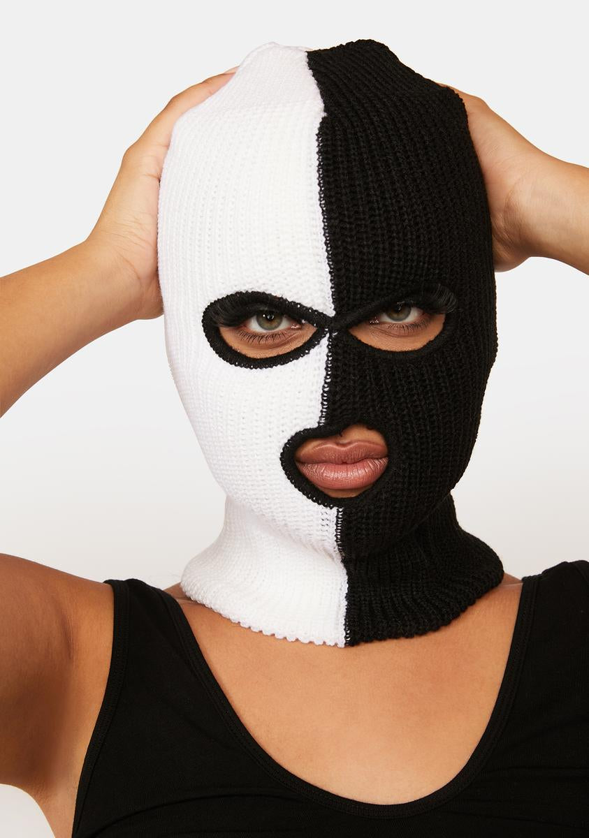 Split Color Ribbed Knit Ski Mask - Black/White – Dolls Kill