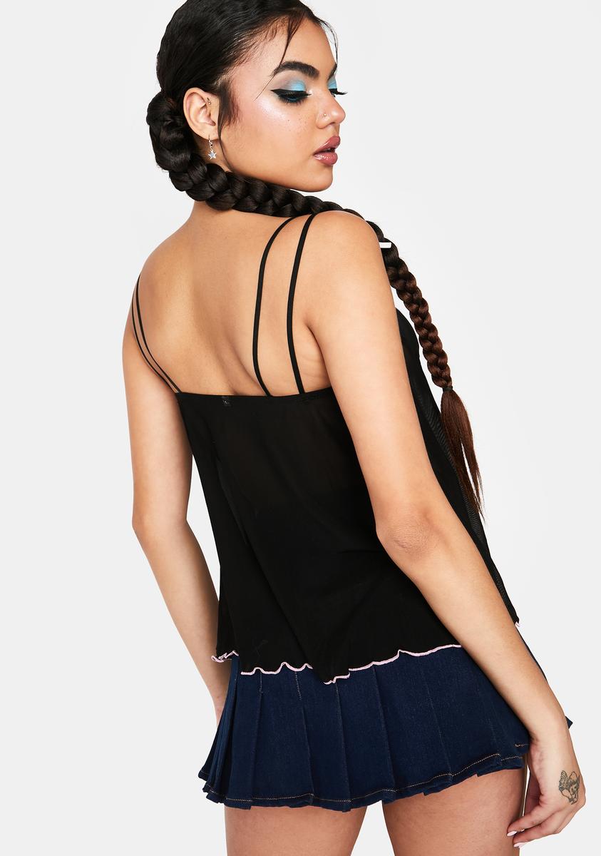 Floral Embroidered Bra Top With Ruffle Trim - Black – Dolls Kill